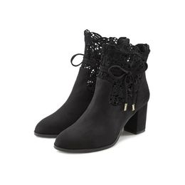 Lascana High-Heel-Stiefelette 'Sommerstiefelette' schwarz Gr. 35 f&uuml;r Damen. Mit Spitze