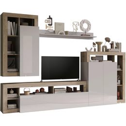 Wohnwand Home Affaire, B:290cm H:210cm T:42cm, braun, Wohnzimmer, Kastenm&ouml;bel-Sets, "Hamburg, Breite 290 cm, modernes Wohnzimmer-Set mit dekorativem