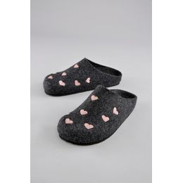 ANISTON SHOES Damen Clog, Gr. 39, schwarz, Textil, Schuhe, Hausschuh, Homeslipper mit Herzchen-Stickerei