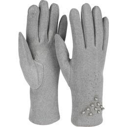 styleBREAKER Damen Fleecehandschuhe "Touchscreen Handschuhe mit Strass und Perlen", grau, Modisch, Obermaterial: 50% Viskose CV. 50% Polyester PES.,