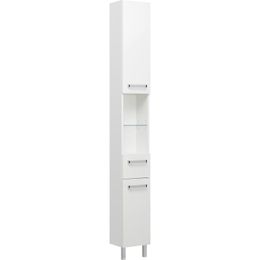Hochschrank &raquo;Quickset Badschrank 25 cm breit, 2 T&uuml;ren, 2 Nischen, 1 Schublade&laquo; Badezimmer-Hochschrank inkl. T&uuml;rd&auml;mpfer, Griffe in Chrom gl&auml;nzend wei&szlig; 