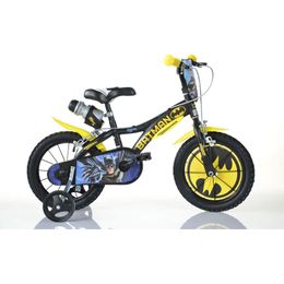 DINO BIKES Kinderfahrrad &raquo;16" Batman Kinderfahrrad Jugenfahrrad Freilauf 4&ndash;7 Jahre St&uuml;tzr&auml;der&laquo; 1 Gang mit St&uuml;tzr&auml;dern, Trinkflasche und Frontschild schwarz 30cm,
