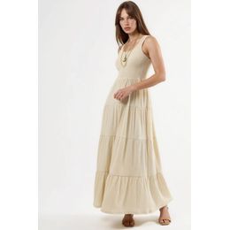 Strukturierter U-Ausschnitt Maxi-Kleid