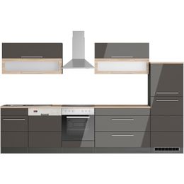 K&uuml;chenzeile KOCHSTATION, B:330cm H:200cm T:60cm, grau, Komplettk&uuml;chen-Sets, "KS-Wien", Breite 330 cm, wahlweise mit E-Ger&auml;ten
