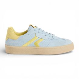 Tamaris Damen-Sneaker aus blauem Leder mit gelben Streifen