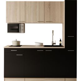 K&uuml;chenzeile respekta, B:180cm H:200cm T:60cm, schwarz, Komplettk&uuml;chen-Sets, "Ingrid, inkl. Mikrowelle", zerlegt, wahlweise mit K&uuml;hlschrank,