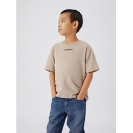 name it Jungen T-Shirt "NKMBRODY SS NREG TOP NOOS", beige, Gr. 134, bedruckt, unifarben, Jersey, Obermaterial: 100% Baumwolle, Shirts, mit dezentem