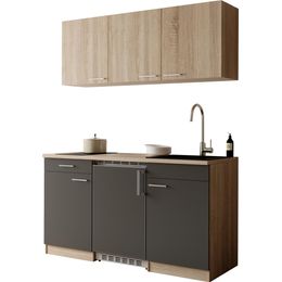 Pantryk&uuml;che respekta, B:150cm H:200cm T:60cm, braun, Komplettk&uuml;chen-Sets, "Ingrid", zerlegt, wahlweise mit K&uuml;hlschrank, Soft-Close-Funktion, Breite