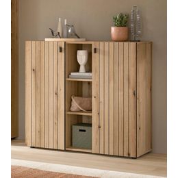 Schuhschrank Home Affaire, B:106cm H:96cm T:37cm, braun, FSC-zertifizierter Holzwerkstoff, Flur, Schr&auml;nke, "TATIO, Breite 106 cm, Rillenoptik, offene
