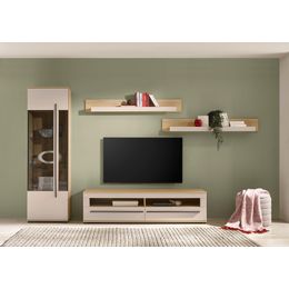 Wohnwand Home Affaire, B:240cm H:200cm T:42cm, beige, Holzwerkstoff, Wohnzimmer, Kastenm&ouml;bel-Sets, "Cantara, Anbauwand, Wohnzimmer-Set, in Eiche