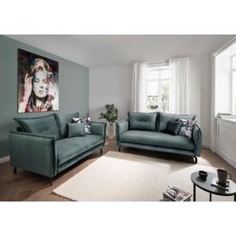 Sitzgruppe Home Affaire, B:255cm H:94cm T:110cm, gr&uuml;n, Wohnzimmer, Sitzm&ouml;bel-Sets, "Lazio modern und bequem, schmale Armlehnen, tolle