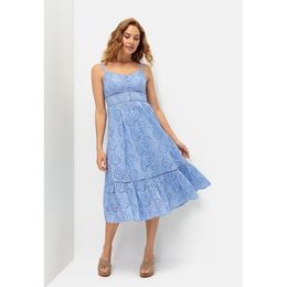 Lascana Midikleid blau Gr. 44 f&uuml;r Damen. Mit V-Ausschnitt. Figurumspielend. Nachhaltig.