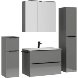 Badm&ouml;bel-Set Nobilia, B:160cm H:169cm T:48,7cm, grau, Kastenm&ouml;bel-Sets, "Levere", inkl. Spiegelschrank mit Beleuchtung und Dimmerfunktion, in 4
