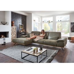 Ecksofa DIE PLANBAR, B:322cm H:89cm T:187cm, gr&uuml;n, Sichtrahmen: Aus Spannplatte mit augesetzten Weildeiche funiert, Wohnzimmer, Sofas, "PN-EM18063