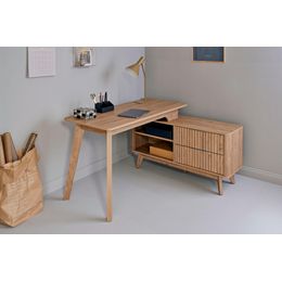 Eckschreibtisch Jahnke, B:140cm H:76,2cm T:120cm, braun, Jugendzimmer, Tische, "WAVE C 150 E", Eckschreibtisch, Fronten in Wellendesign,