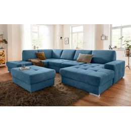 Sit & More Wohnlandschaft SIT & MORE, B:340cm H:82cm T:224cm, blau, Luxus-Microfaser ALTARA NUBUCK (100% Polyester) / Struktur (100% Polyester);Flachgewebe