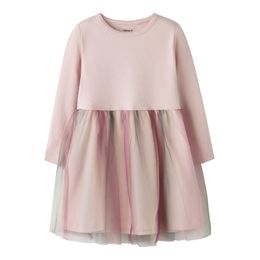 name it M&auml;dchen Minikleid "NMFLOUISA LS DRESS", rosa, Gr. 104, gestreift, unifarben, Jersey, Obermaterial: 68% Baumwolle, 30% Polyester, 2% Elasthan,