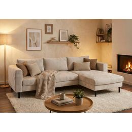 Ecksofa Trendmanufaktur, B:232cm H:81cm T:161cm, beige, Wohnzimmer, Sofas, "Amazing II, wahlw. mit Schlaffunktion & Bettkasten, Fu&szlig; schwarz",