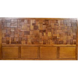 Boxspringbett Sit, B:220cm L:205cm, grau, Massivholz, Polyester, Komplettbetten, "Zwolle mit Holz-Mosaik-Kopfteil & 7-Zonen Matratze", Einzigartiges