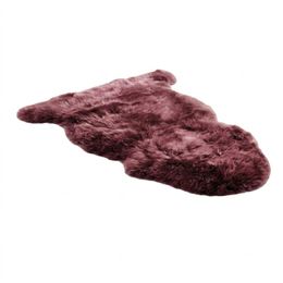 Echter burgunderroter Schaffell, nat&uuml;rlicher, seidiger, weicher, flauschiger echter Wollteppich