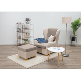 Ohrensessel Home Affaire, B:92cm H:103cm T:93cm, beige, 100%Polyester, Sessel, "Oliver, B: 92 cm, Sitzh&ouml;he: 41 cm", 1 Zierkissen