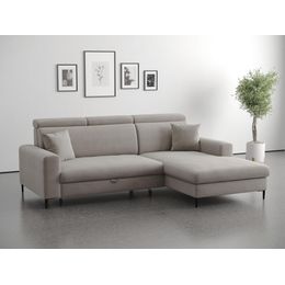 Ecksofa TRENDS BY HG, B:250cm H:104cm T:166cm, beige, 92% Polyester;8% Nylon, Wohnzimmer, Sofas, "Nizza, L-Form, B: 250cm", mit Schlaffunktion und