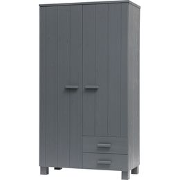 Garderobenschrank Woood, B:111cm H:202cm T:55cm, grau, Holzwerkstoff, Flur, Schr&auml;nke, "Dennis FSC-Kiefernholz geb&uuml;rstet lackiert, H 202 x B 111 x T