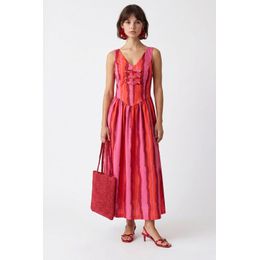 Gestreiftes A-Linien-Midi-Kleid mit Bindeband-Detail