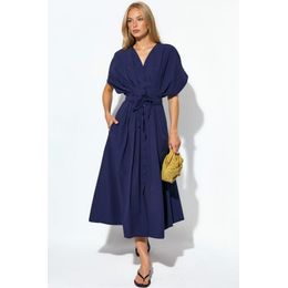 L&auml;ssiges V-Ausschnitt Midi-Hemd Kleid