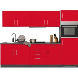 K&uuml;chenzeile KOCHSTATION, B:270cm H:200cm T:60cm, rot, Komplettk&uuml;chen-Sets, "KS-Paris &ndash; K&uuml;chen mit einzigartigen Fotomotiven auf den Fronten", Breite