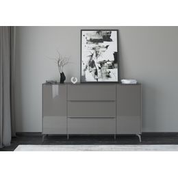 Sideboard, B:182cm H:109cm T:42cm, grau, SET ONE BY Musterring, Glas, Holzwerkstoff, Wohnzimmer, Sideboards, "Reno", Mit Winkelfu&szlig; in diversen