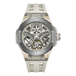 Police Herren Automatikuhr "Cyclone"beige, Armbanduhren, Armbanduhr, Herrenuhr, Mechanische Uhr, Silikonarmband, analog