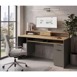Schreibtisch OTTO HOME, B:160cm H:91cm T:70cm, grau, Kinderzimmer, Tische, "Peooria Computertisch mit Monitoraufsatz & Towerfach, viel Stauraum",