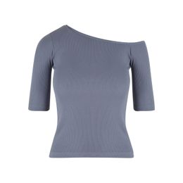 Urban Classics Damen T-Shirt "Urban Classics Ladies Organic Asymmetric Rib Tee", blau, Gr. S, unifarben, 100% Baumwolle, Shirts