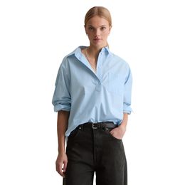 Marc O'Polo Damen Langarmbluse "aus softem Popeline", blau, Gr. S, MARC O'POLO DENIM, unifarben, Obermaterial: 100% Baumwolle, Blusen