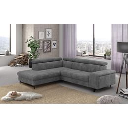 Ecksofa COTTA, B:262cm H:97cm T:215cm, grau, Wohnzimmer, Sofas, "Emma L-Form, B: 262 cm", mit Kopfteilverstellung, optional Schlaffunktion &