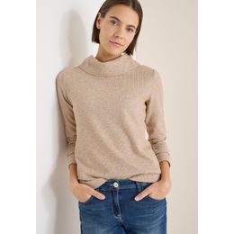 Cecil Damen Sweatshirt, beige, Gr. XL, Rippstrick, Obermaterial: 64% Polyester, 32% Viskose, 4% Elasthan, Sweatshirts, mit Tape-Details an &Auml;rmeln