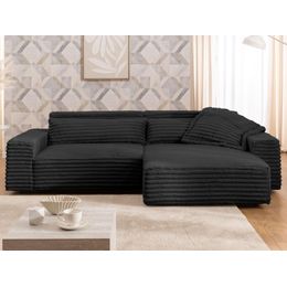Ecksofa OTTO HOME, B:251cm H:70cm T:144,5cm, schwarz, 100% Polyester, Wohnzimmer, Sofas, "KINLEE Design-Sofa mit Recamiere rechts/links, Ma&szlig;e B/T/H