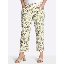 sheego Damen 5-Pocket-Hose, gr&uuml;n, Gr. 46, gemustert, mehrfarbig, 97% Baumwolle, 3% Elasthan, Hosen