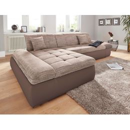Ecksofa DOMO collection, B:300cm H:80cm T:172cm, braun, Kunstleder SOFTLUX / Struktur (90% Polyester, 10% Polyacryl), Wohnzimmer, Sofas, "MORIC