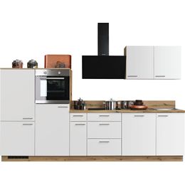 K&uuml;chenzeile KOCHSTATION, B:320cm T:60cm, wei&szlig;, Komplettk&uuml;chen-Sets, "KS-Scafa, mit h&ouml;henverstellbaren F&uuml;&szlig;en", vormontiert, wahlweise mit E-Ger&auml;ten,