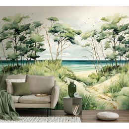 Livingwalls LIVING WALLS Fototapete "The Wall 4 Botanic &ndash; Tropische Strandlandschaft Vlies-Fototapete", B/L: 2,65m x 2,8m, Rollen: 1, gr&uuml;n, Schlafzimmer,