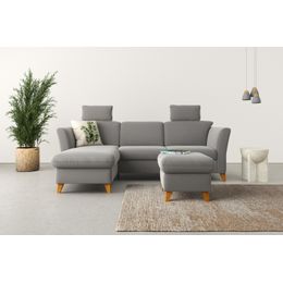 Ecksofa Home Affaire, B:249cm H:86cm T:162cm, grau, 100% Polyester, Wohnzimmer, Sofas, "Trelleborg L-Form", Federkern-Polsterung, wahlweise mit