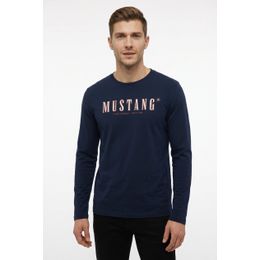 Mustang Herren Langarmshirt "Style Adrian", blau, Gr. XXXL, bedruckt, Jersey, Obermaterial: 100% Baumwolle, Shirts, plakativ bedruckt