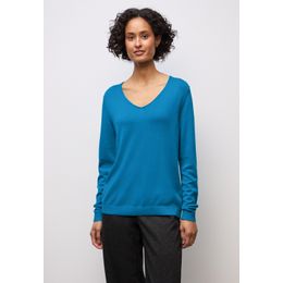 Street One Damen V-Ausschnitt-Pullover, blau, Gr. 36, unifarben, Stoff, 60% Viskose, 40% Baumwolle, Pullover, Feinstrick