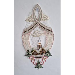 Fensterbild, bunt, Stickereien Plauen, Polyester, Fensterbilder, "Fensterbild Kirche", echte Plauener Stickerei