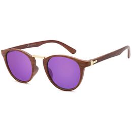 styleBREAKER Damen Sonnenbrille "Panto Sonnenbrille Holzoptik Runde Retro Brille UV400", lila, Modisch, Sonnenbrillen
