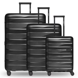 BERGPFEIL Herren Kofferset "Travel 4-Rollen Kofferset 3-tlg. mit Dehnfalte", schwarz, Polypropylen, Koffer-Sets