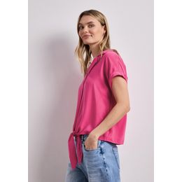 Street One Damen Kurzarmbluse, pink, Gr. 42, unifarben, Web, Obermaterial: 100% Viskose, Blusen, Sommerbluse mit Bowling-Kragen