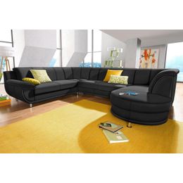 Wohnlandschaft Trendmanufaktur, B:320cm H:85cm T:94cm, schwarz, Softlux-Kunstleder;Primabelle-Microfaser;NaturLeder (handschuhweiches Rindsleder in
